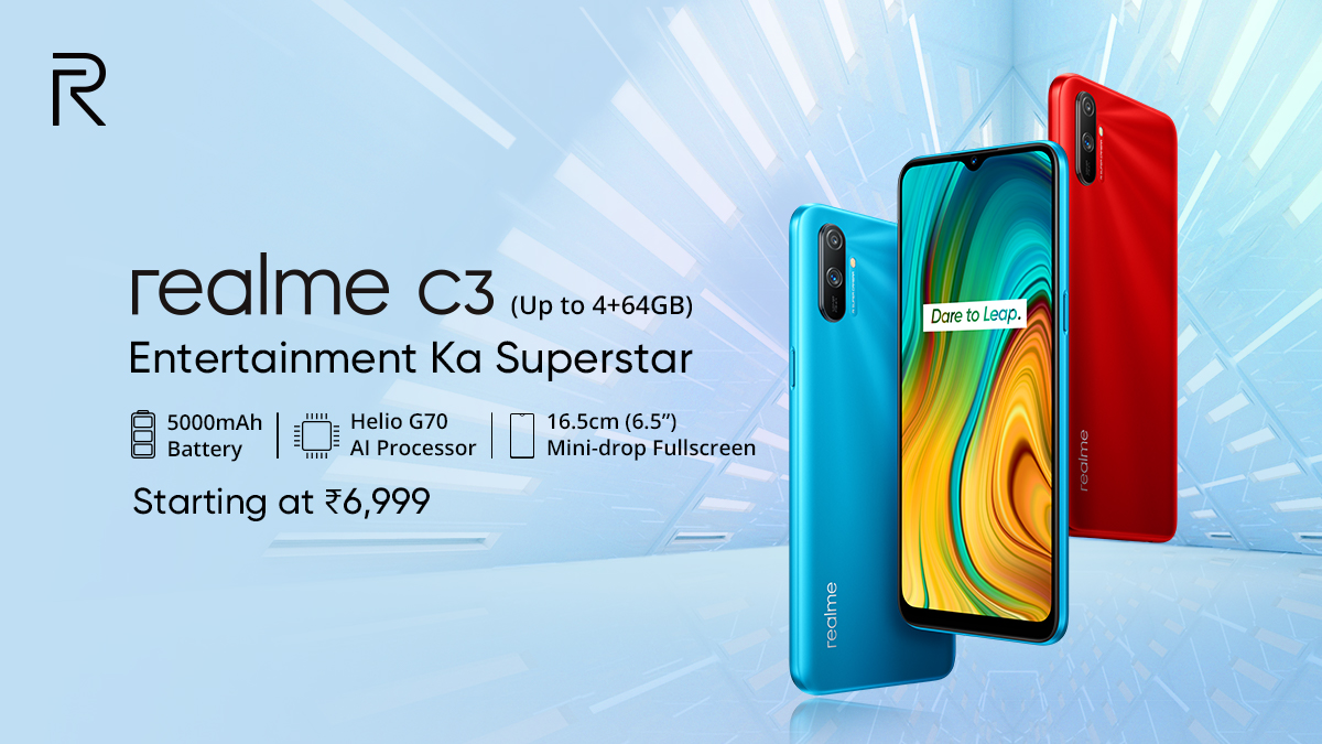 realme C3印度发布：Helio G70处理器、最高4+64GB、5000mAh电池、反向充电，售RM404起！